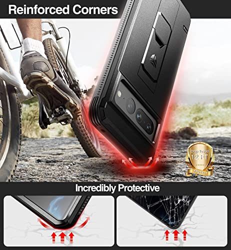 Dexnor Full Body Case for Google Pixel 7 Pro, [Built in Screen Protector and Kickstand] Heavy Duty Military Grade Protection Shockproof Protective Cover for Google Pixel 7 Pro Black