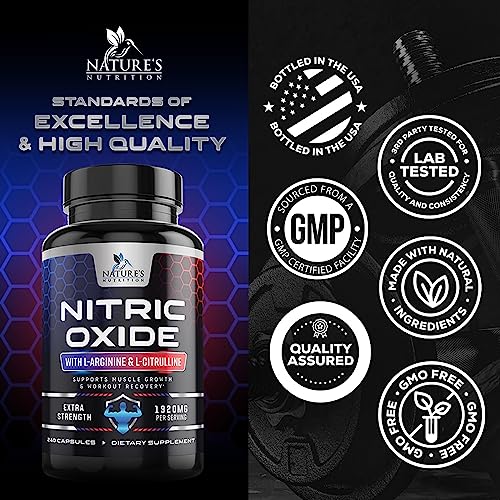 Extra Strength Nitric Oxide Supplement L Arginine 3X Strength - Citrulline Malate, AAKG, Beta Alanine - Premium Muscle Supporting Nitric Oxide Booster for Strength & Energy Supplements - 240 Capsules