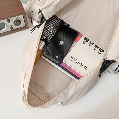 GAXOS Cute Aesthetic Backpack for School Middle Student Travel White Backpack Teens Girls Bear Pin Book Bags