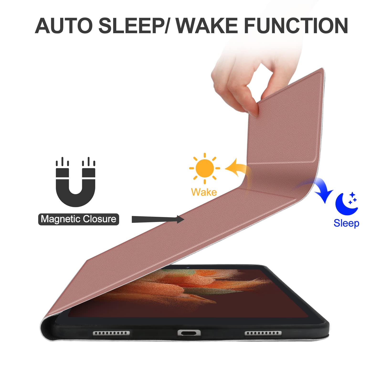 JADEMALL Keyboard Case for Galaxy Tab S7 FE 5G / S8 Plus / S7Plus β Detachable Bluetooth Backlight Magnetic Keyboard - 12.4 Inch Slim Folio Smart Cover with S Pen Holder, Auto Sleep/Wake - Rose Gold