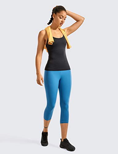 CRZ YOGA Seamless Workout Tank Tops for Women Racerback Athletic Camisole Sports Shirts with Built in Bra Black Medium