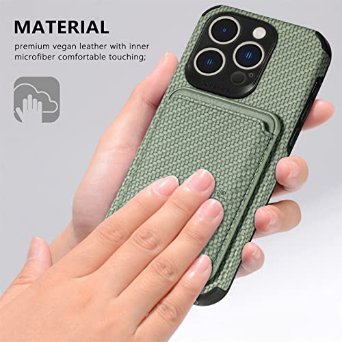 EVE - [3 in 1] for iPhone 14 Pro Max Case & Vegan Leather Card Slot Set, Shockproof and MagSafe Magnet Built-in Wireless Charging Compatible Designed [2022] - Green