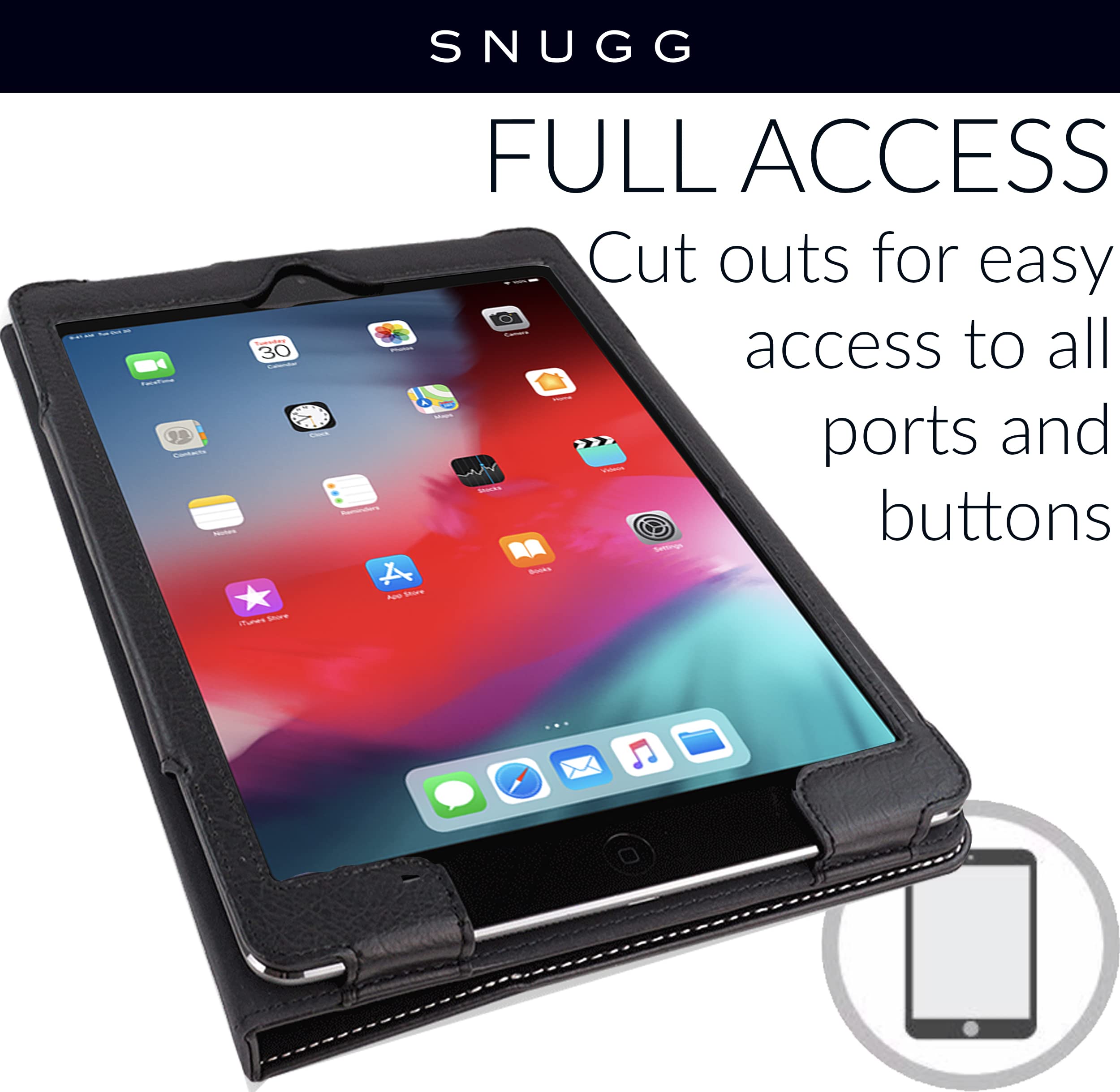 Snugg iPad 9.7 (2018/2017) & iPad Air Case, Black Leather Smart Case Cover Apple iPad Air and New iPad 2017 9.7" Protective Flip Stand Cover with Auto Wake/Sleep