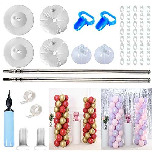 AUGURO balloon column kit set of 2 metal adjustable balloon stand 8ft balloon tower stand kit with base Decorations for Baby Shower Graduation Birthday Wedding Party