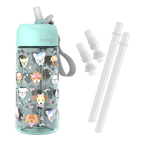 Bentgo® Kids Water Bottle - New & Improved 2023 Set With 2-Pack of Water Bottle Replacement Straws (Puppy Love)