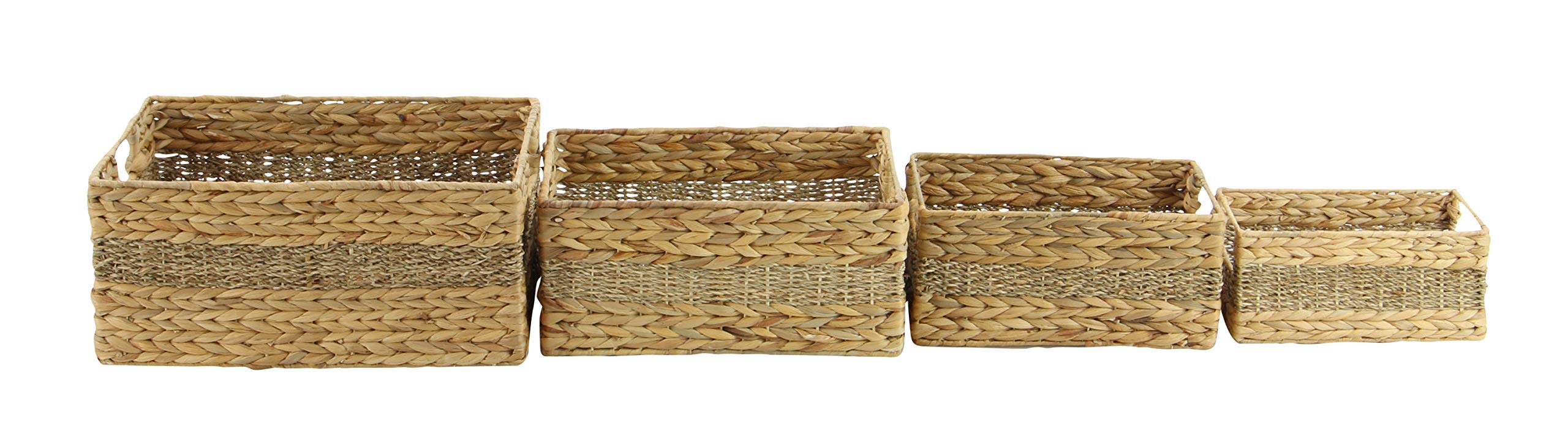 Deco 79 Seagrass Handmade Decorative and Functional Storage Basket Basket Organizer with Handles, Set of 4 Basket for Storage 16", 14", 12", 10"W, Light Brown