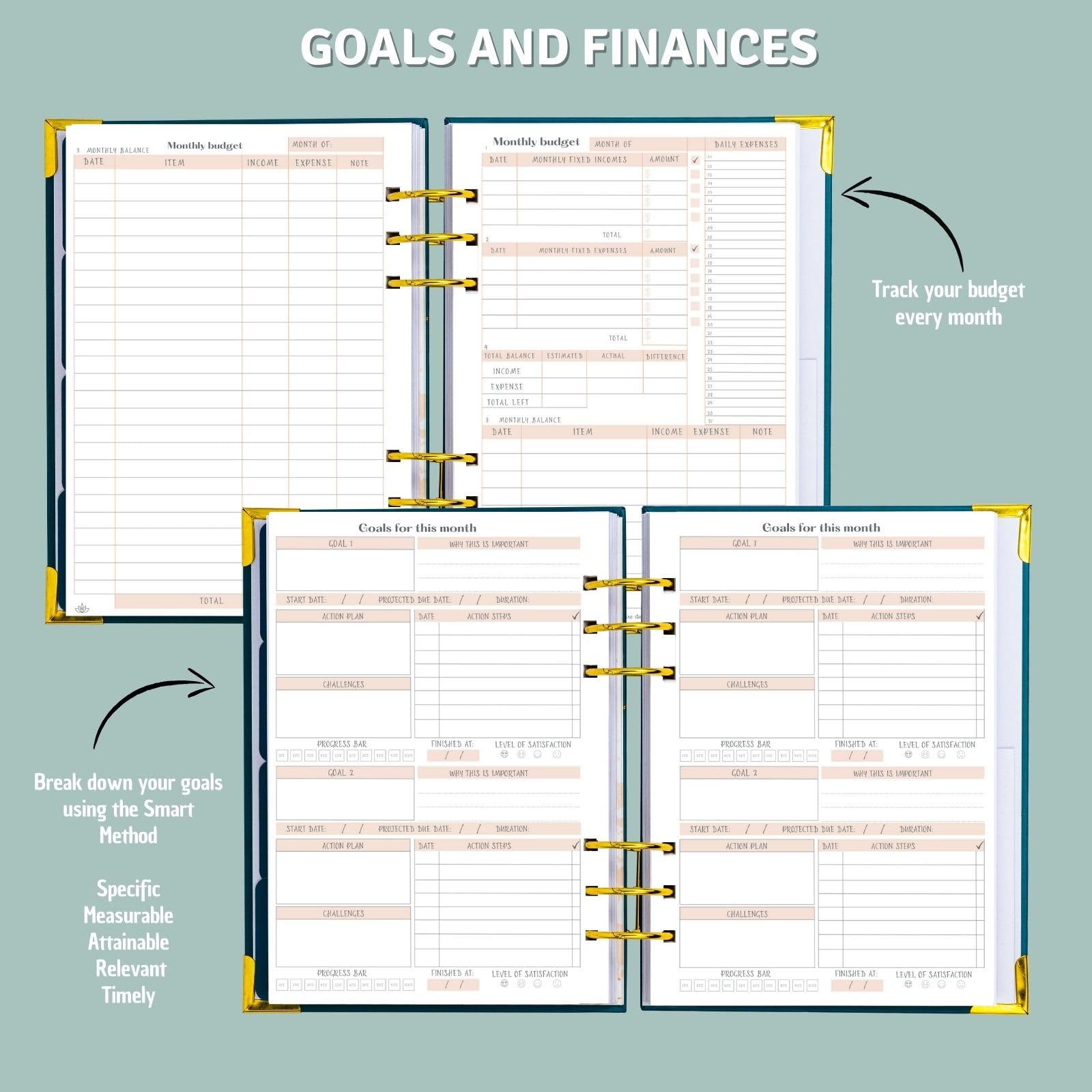 Bossy Girl Journey Goal Planner Undated Weekly Monthly Productivity Journal With Habit And Budget tracker A5 Size 8.5 X 5.8 Binder 6 ring Refillable To Beat Procrastination, Stay More Focused
