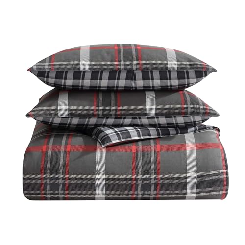 Eddie Bauer - Queen Duvet Cover, Reversible Bedding Set with Matching Shams, Cozy Home Decor (Willow Plaid Grey, Queen)