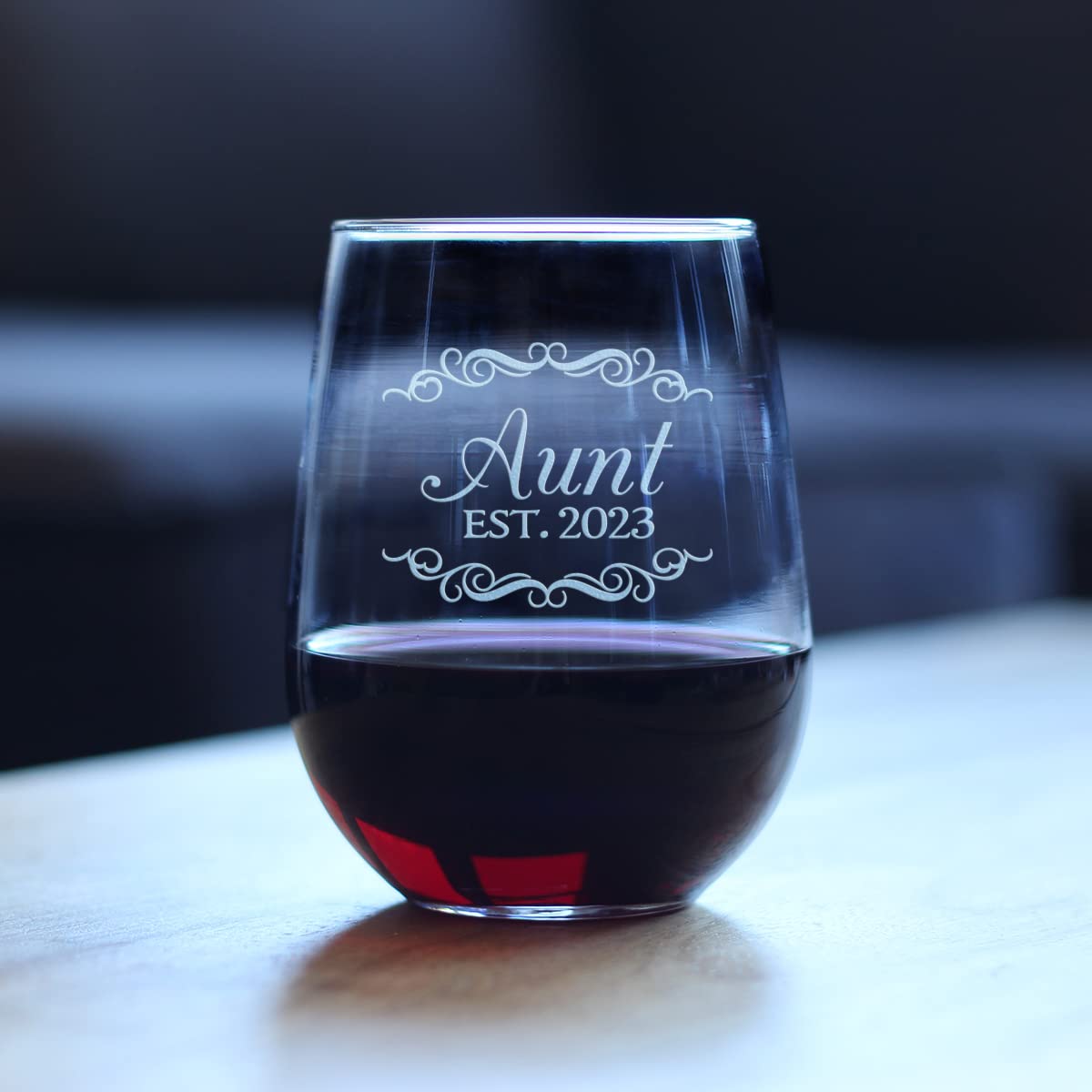 Aunt Est 2023 - New Aunties Stemless Wine Glass Gift for First Time Aunts - Decorative 17 Oz Large Glasses