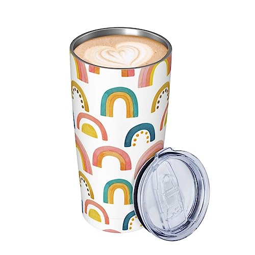 DLUCCA 20oz Insulated Coffee Tumbler With Straw Stainless Steel Swig Tumblers,Travel Mugs Insulated For Hot And Cold,Reusable Thermal Water Bottle Cup For Car Camping Exercise（Rainbow ）