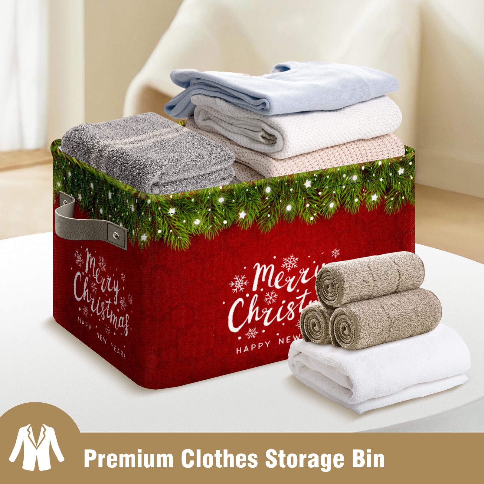 Christmas Bins Tree Snowflake Decorative Christmas Tree Red Truck Storage Box Rectangular Storage Baskets Organizer Basket with Handles 10x14x8 Inches