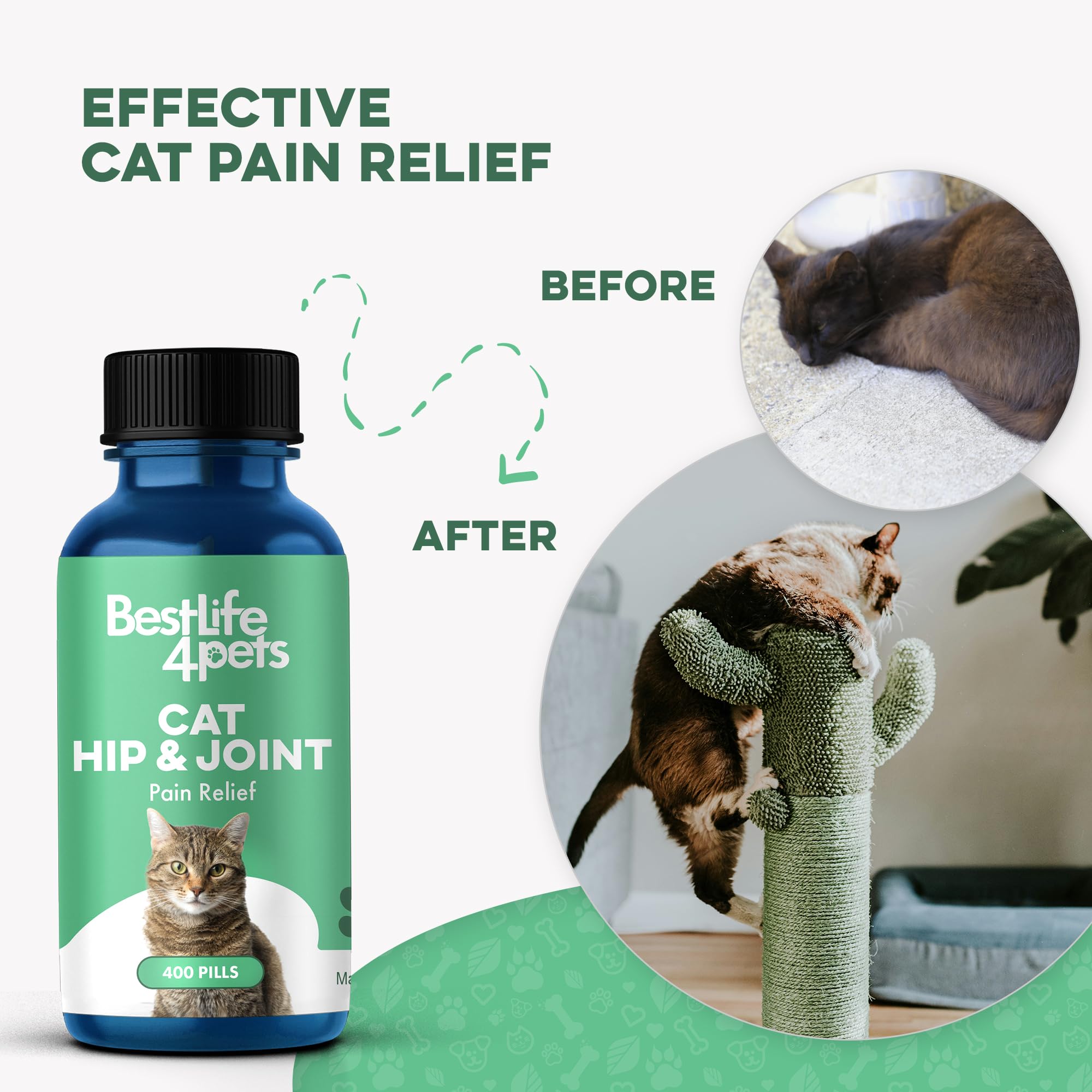 Cat Hip and Joint Pain Relief Supplement - Cat Arthritis Pain Relief, Heal from Sprains, Inflammation and Injuries, Improve Mobility - Natural Easy-to-Swallow, Odorless, Tasteless - 400 Pills