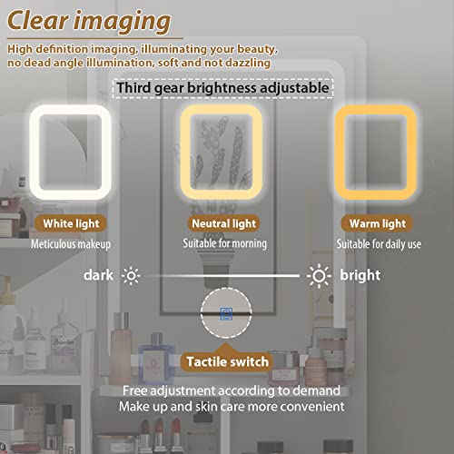 FUFU&GAGA Vanity Set with Mirror, Makeup Vanity Dressing Table with 5 Drawers, Shelves, Dresser Desk and Cushioned Stool Set (Lighted Mirror Vanity Set, 31.5" W x 15.7" D x 55.1" H)