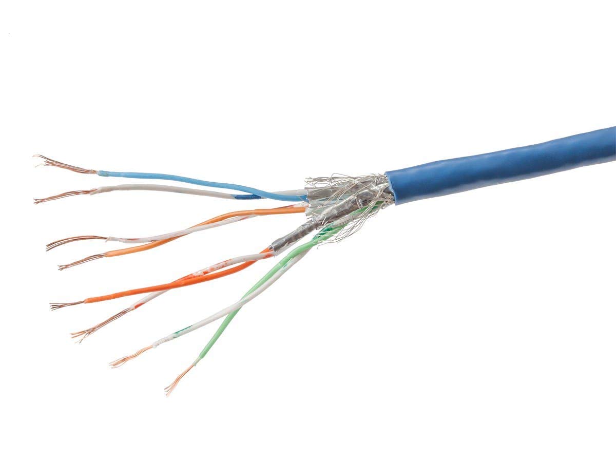 Monoprice Cat7 Ethernet Patch Cable - Flexboot RJ45, Stranded, 600Mhz, S/FTP, CMX, 26AWG, 100 Feet, Blue - Entegrade Series