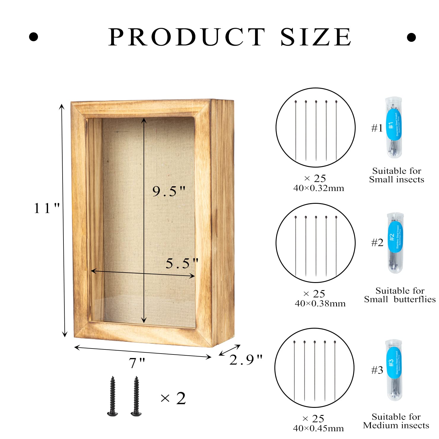 BalterFF Insect Display Case Wall Mount 7×11 Butterfly Shadow Box Frames with Linen Back Memorabilia Awards Medals Photos Rustic Flower Memory Box