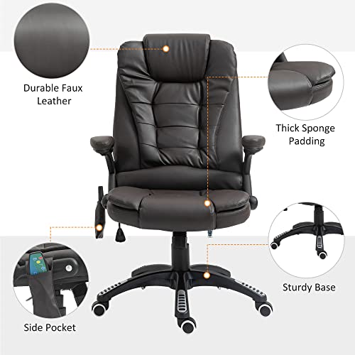 HOMCOM High Back Executive Massage Office Chair with 6 Point Vibration, 5 Modes, Faux Leather Heated Reclining Desk Chair, Dark Brown