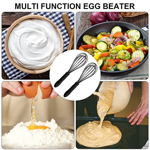 DIGHEIGG Silicone Whisk for Cooking, Wisk Set Egg Beater for Non-Stick Cookware for Whisking, Blending, Beating, Frothing & Stirring Kitchen Decor and Accessories, Black, Set of 2