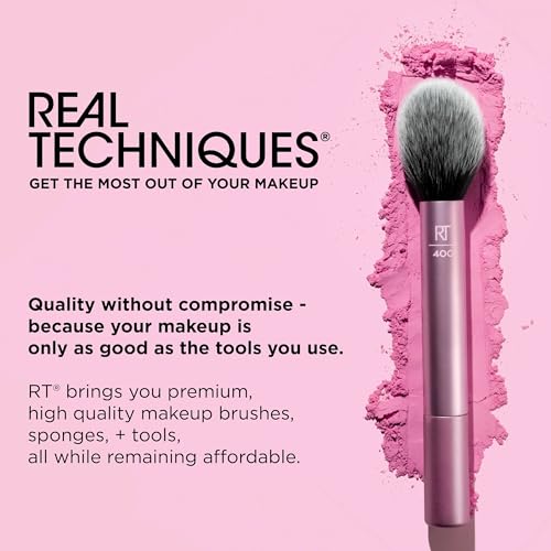Real Techniques Ultra Plush Powder Makeup Brush, For Setting Powder, Bronzer, & Blush, Sheer, Buildable Coverage, Large, Fluffy Powder Brush, Vegan, Cruelty-Free & Synthetic Bristles, 1 Count