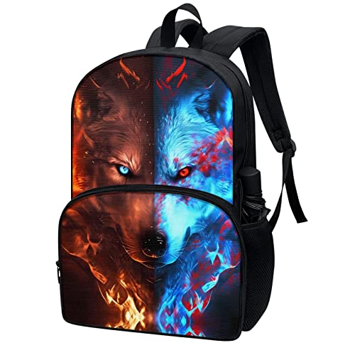 DMOYALA School Backpack for Boys Kids Cool Wolf Backpack Girls Wolf School Bag Lightweight School Bag Casual Daypack Easy to Clean Backpacks 17Inch Large Black Bookbag,Wolf Print Color1