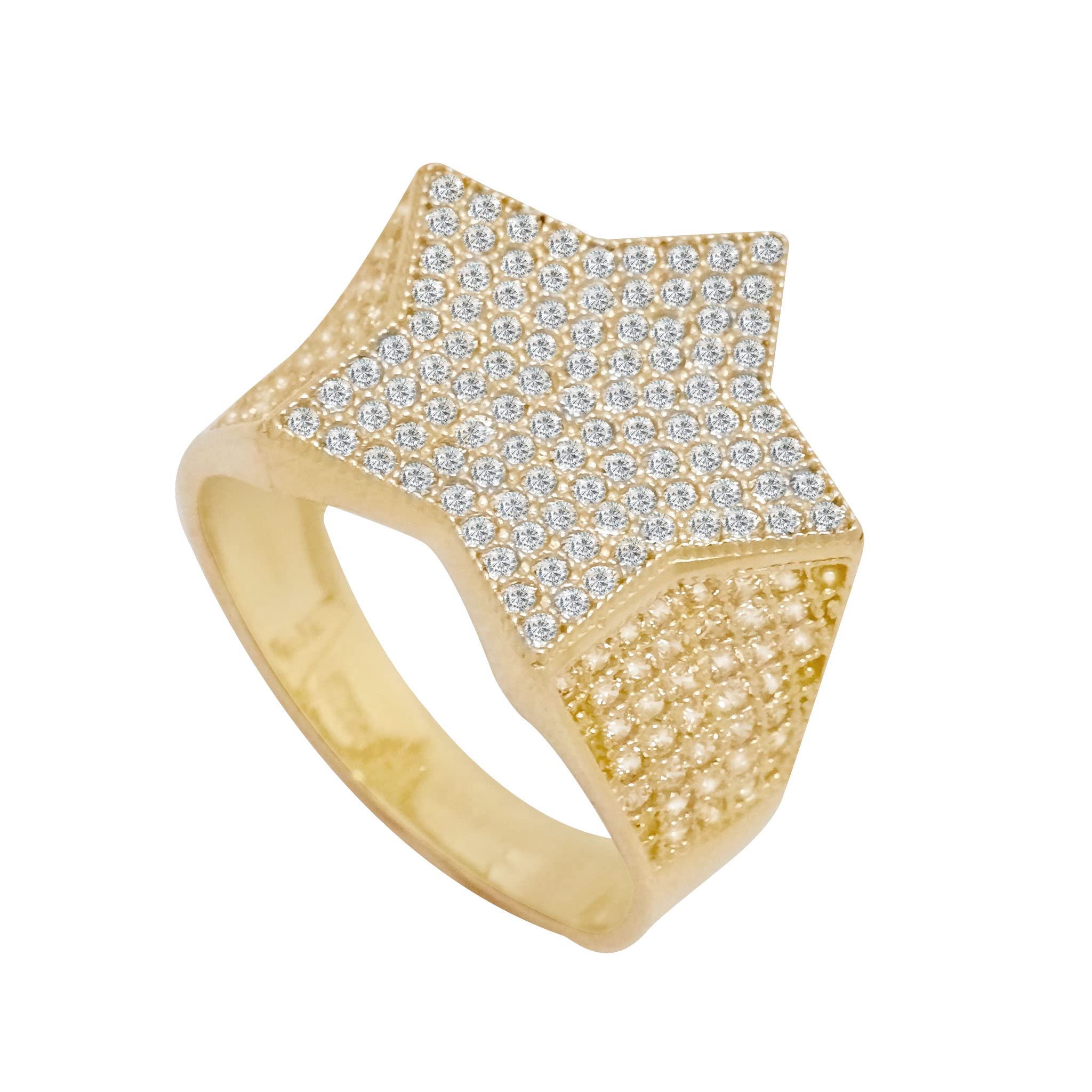 BAYAM Super Star Big CZ Ring Real Solid 10K Yellow Gold Jewelry