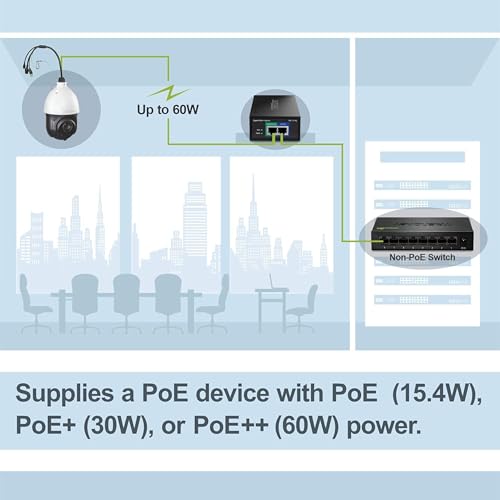TRENDnet Gigabit PoE++ Injector, Supplies PoE (15.4W), PoE+ (30W), or PoE++ (60W), Network A PoE Device Up to 100m(328 ft), Supports IEEE 802.3af,802.at, Plug & Play, Black, TPE-117GI