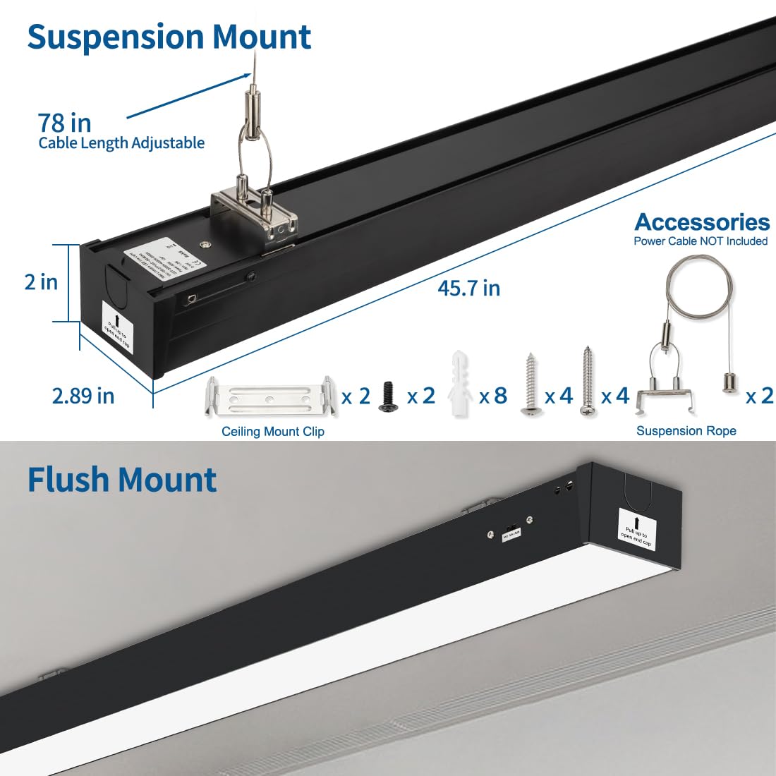 DAKASON 4FT Linkable LED Linear Light, 40W Shop Light for Garage Ceiling, Commercial Linear Lighting Fixture for Office, 4’ LED Tube Light for Warehouse, 3CCT, Dimmable 1Pack