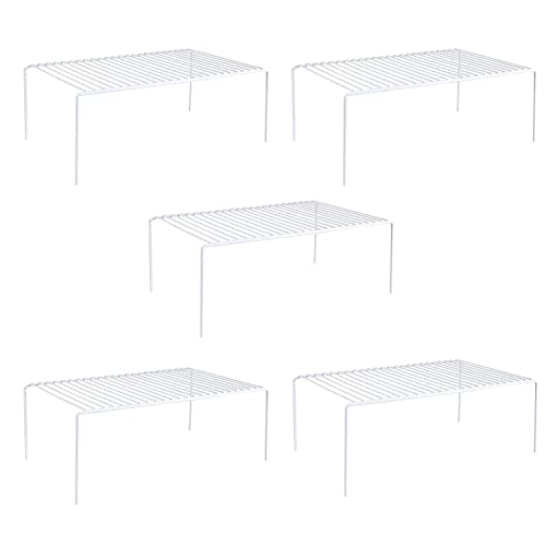 GEDLIRE Kitchen Cabinet Shelf Organizer Set of 5, Large (15.7 x 9.4 inch) Metal Wire Pantry Storage Shelves, Dish Plate Racks for Cabinets, Freezer, Counter, Cupboard Organizers and Storage, White