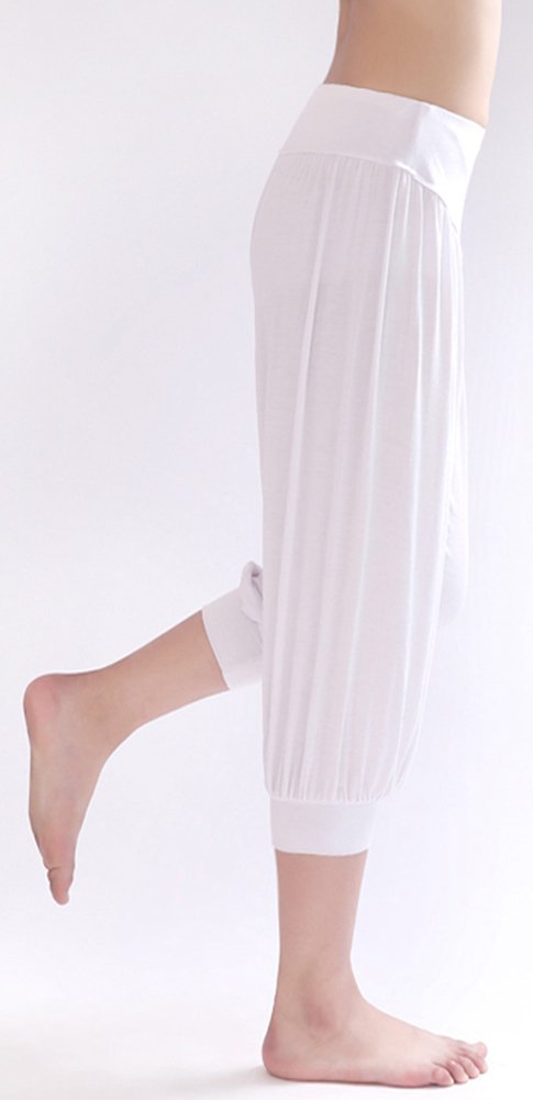 AvaCostume Modal Cotton Soft Yoga Sports Dance Harem Capri Pants White L01