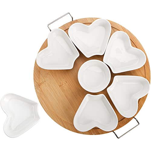 Dicunoy Set of 8 Appetizer Serving Tray, Ceramic Divided Relish Dish, Porcelain Veggies Serving Tray with Handle and Dip, White Platter for Fruit, Candy, Snacks, Taco Chips, Parties