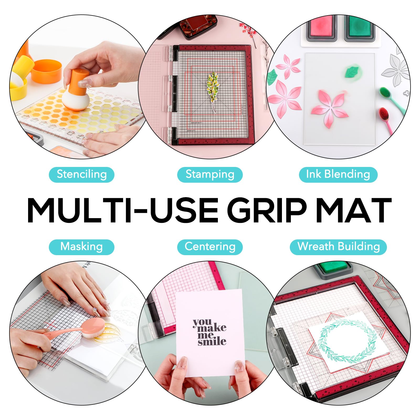 Briartw 4.75x6 Grip Mat with Printed Guides,Multi-Use Non-Slip Sticky Mats Fit in Mini-size Stamp Positioning Tool,Photopolymer Mat for Centering & Aligning Tape-free Stenciling Ink Blending