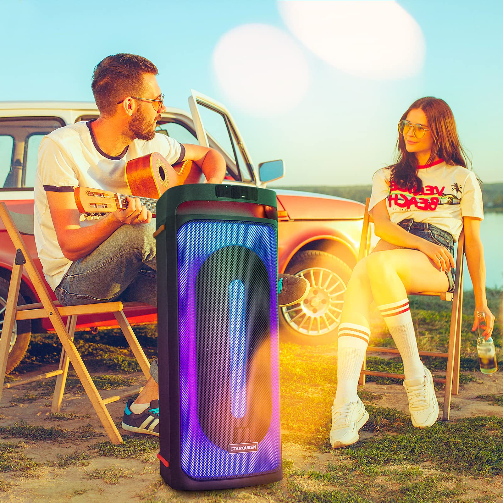 Portable Karaoke Speaker Karaoke Machine System 200 Watt Peak Power Bluetooth for Adults Kids PA Stereo with Dual 6.5" Woofer, DJ Lights, 2 Wireless Mics, LCD Screen, Recording/MP3/USB/TF