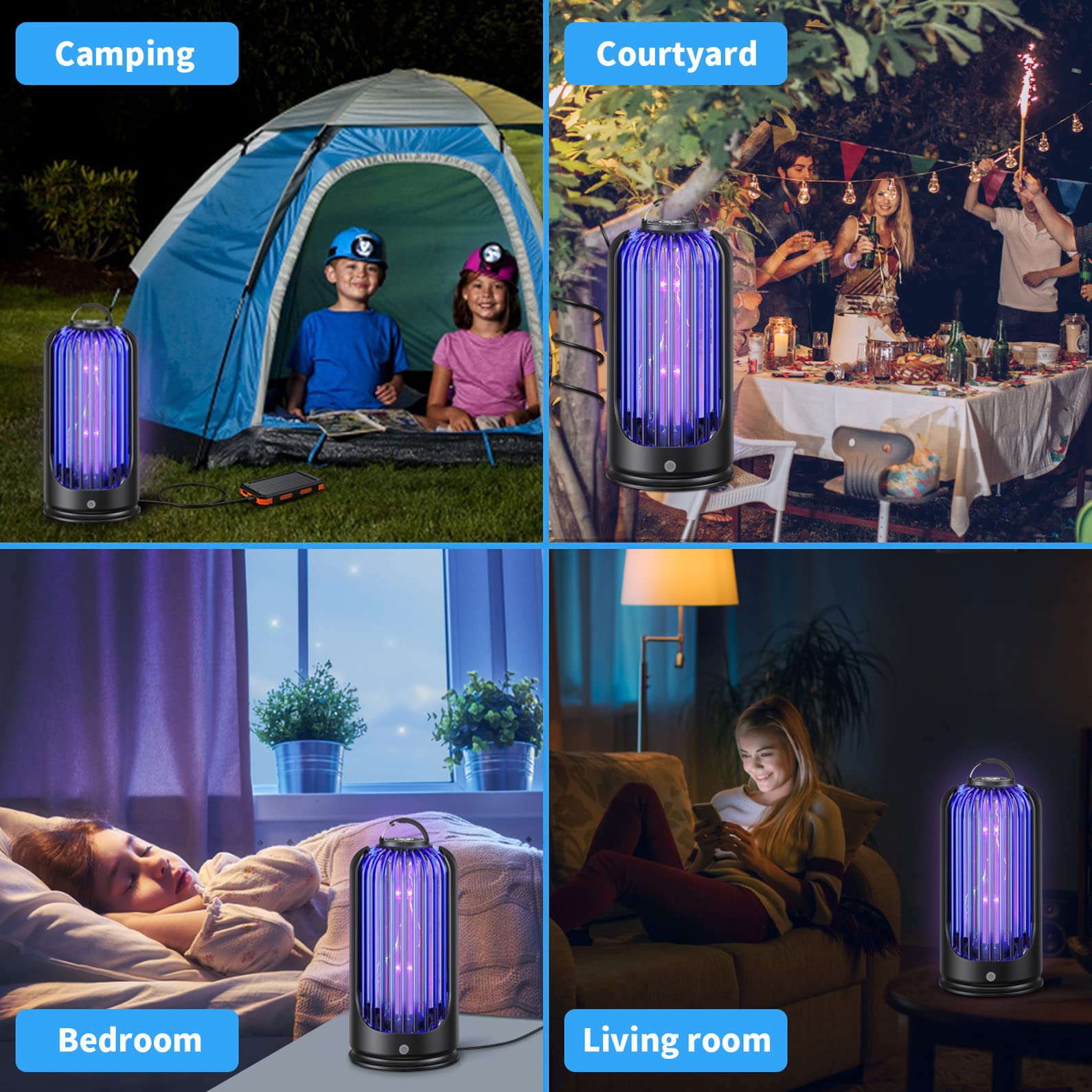 Bug Zapper for Indoor Outdoor, Rechargeable Mosquito Zapper with 3600V High Powered, Electric Pest Control Insect Fly Zapper Can Attract Gnats, Mosquitoes, Flies, Moths for Home, Patio (Purple)