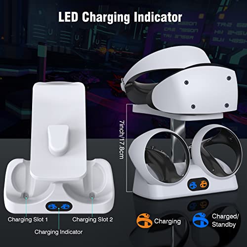 Dobe PSVR 2 Charging Station for PSVR2 Controller, PS5 VR2 Charging Station with VR Headset Display Stand, PSVR2 Charging Dock with Led Indicator, Type-C Cable & 2 Magnetic Charger Clasps