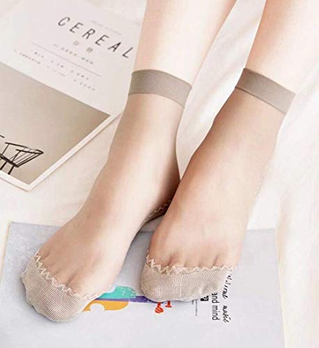 ausuky 10x Ladies Women Nylon Elastic Short Ankle Sheer Stockings Silk Short Socks, Medium, Grey