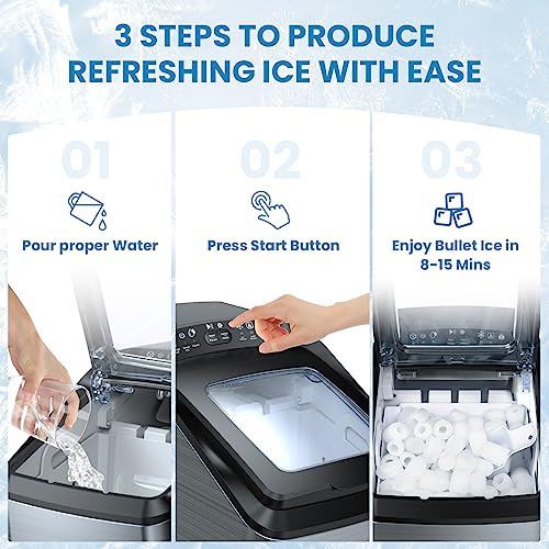 Countertop Ice Makers Countertop Ice Machine Elechelf,33Lbs/24Hr's,Bullet Icer Maker Machine,9 Pcs Cube Ready in 8-15mins with Scoop and Basket,Perfect for Home/Kitchen/Party/Office(Sliver)