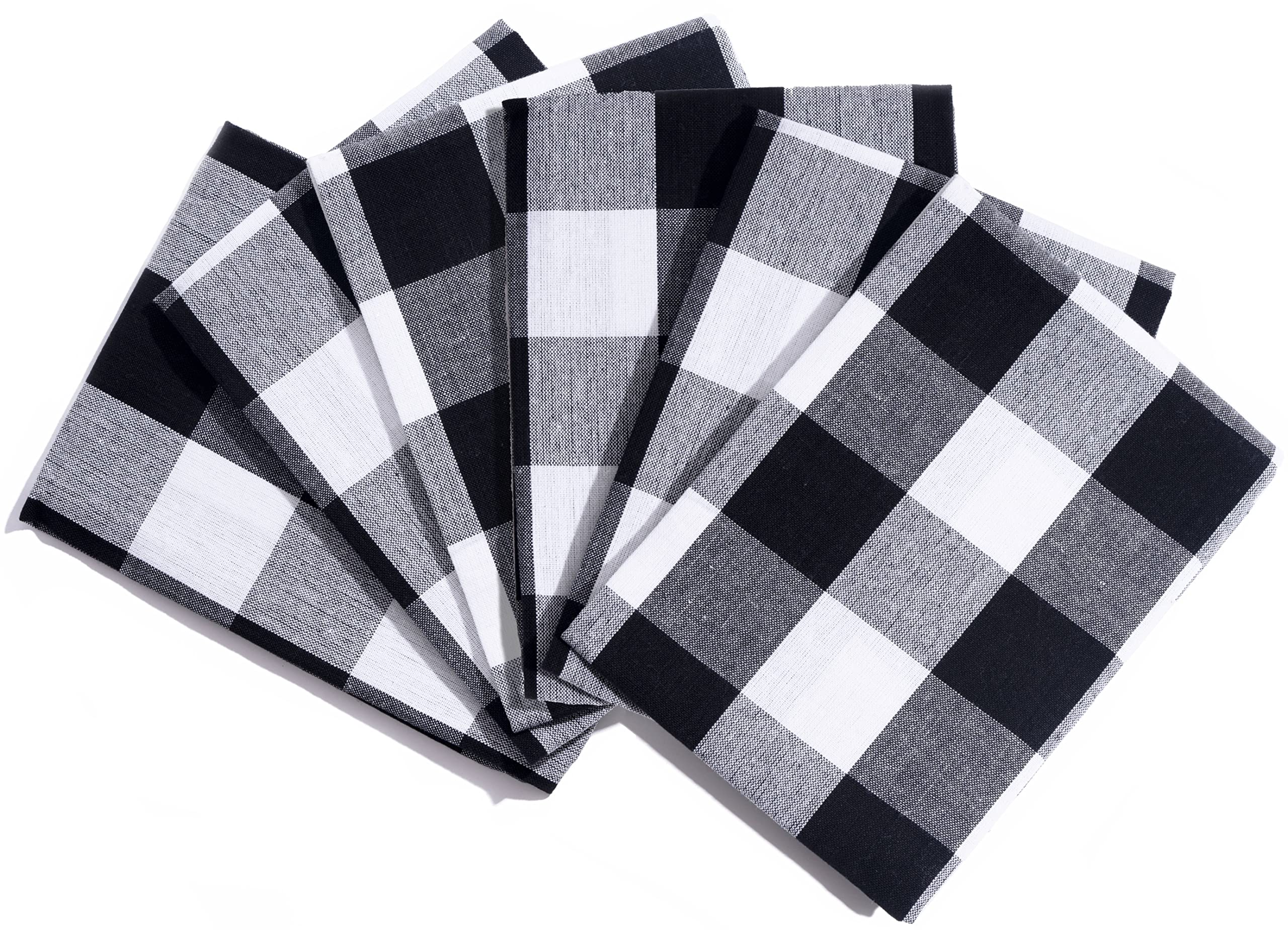Black and White Buffalo Plaid Kitchen Towels - Set of 6 Highly Absorbent, 100% Cotton, Lint-Free Kitchen Towels with Hanging Loop - Use as Kitchen Towels, Hand Towels, or Dish Towels (6 Pack)