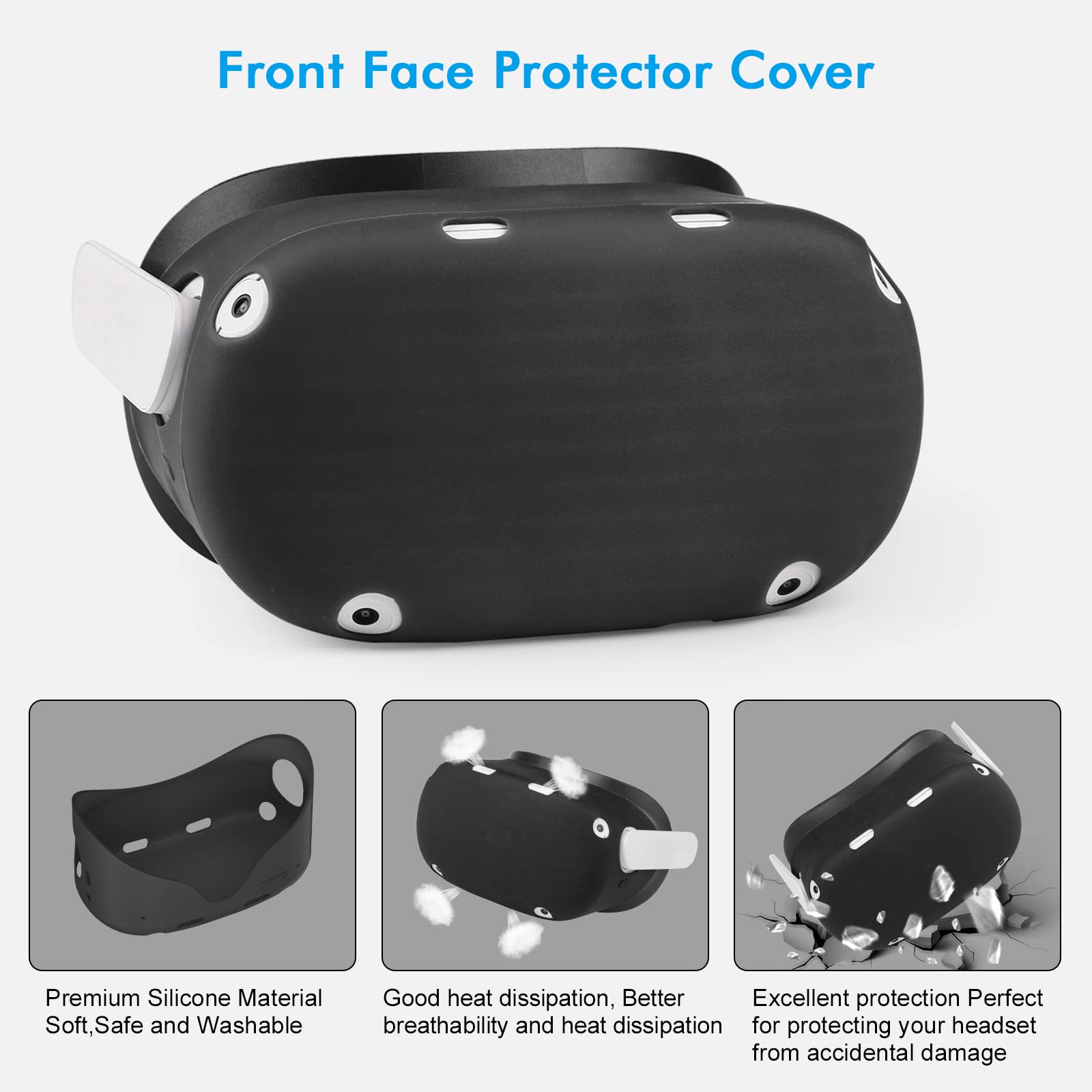 Relohas Accessories for Oculus Quest 2, VR Accessory Set for Meta Quest 2, Include Controller Grip Leather Cover, VR Shell Cover, Face Cover, Lens Coverr, Protect Your VR in All Aspects(Black)