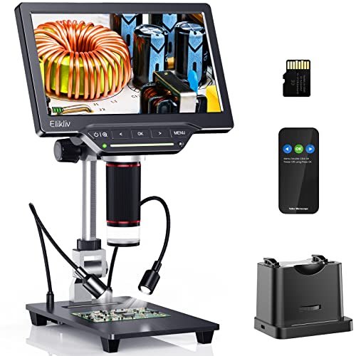 Elikliv EDM201 Max HDMI Digital Microscope with 7" IPS Screen - 1300X Coin Soldering Microscope with 25MP Sensor, Bottom Transmitted Light, View Entire Coin, TV/Windows/Mac Compatible
