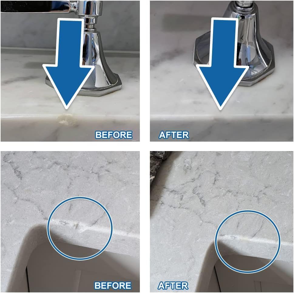 Quartz Countertop Chip Repair Kit(White), Traceless & Quickly Repair Edge Chip, Crack and Hole, Quartz Countertop Repair Kit for Quartz, Marble, Granite, Porcelain and Other Stone Surfaces, 59ml