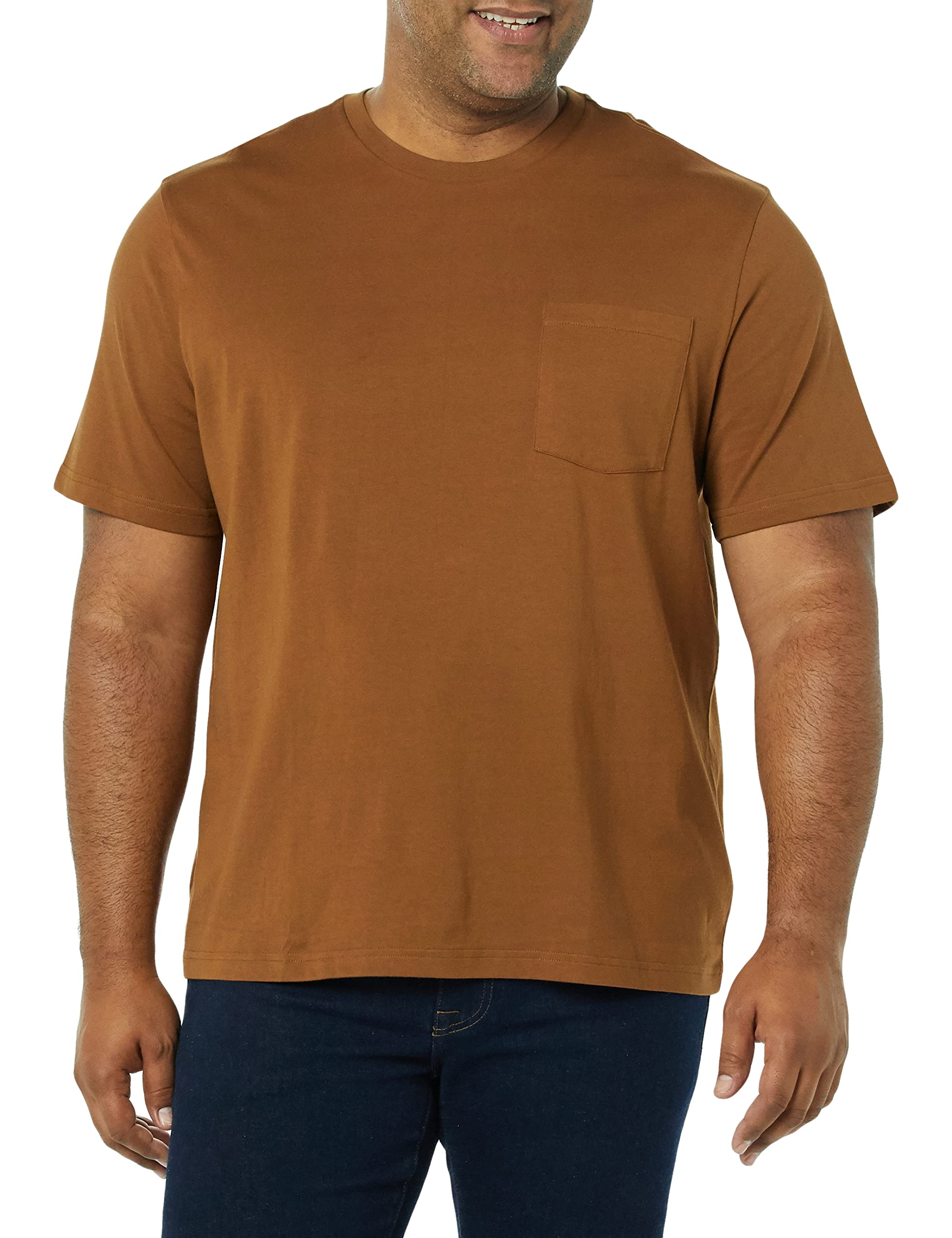 Amazon Essentials Men's Regular-Fit Short-Sleeve Crewneck Pocket T-Shirt, Pack of 2, Black/Brown, X-Large
