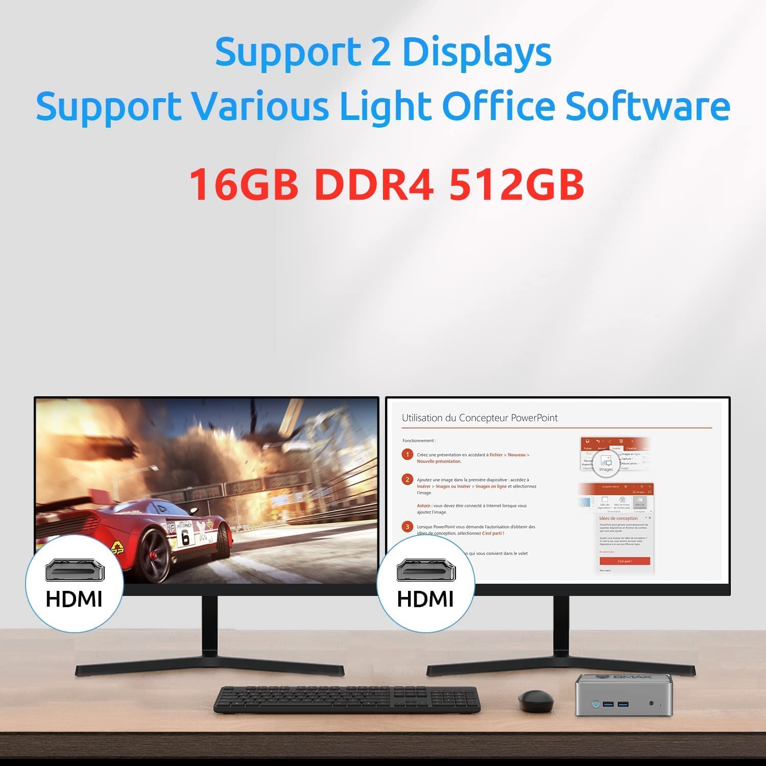 Bmax B3 Mini PC Intel 11th Gen N5095 (4C/4T, up to 2.9GHz) 16GB DDR4 / 512GB SSD W11 Pro, Small Computer Support 4K 60Hz Dual Screen WiFi BT 4.2, Push-Pull Cover Micro Computer VESA Mount