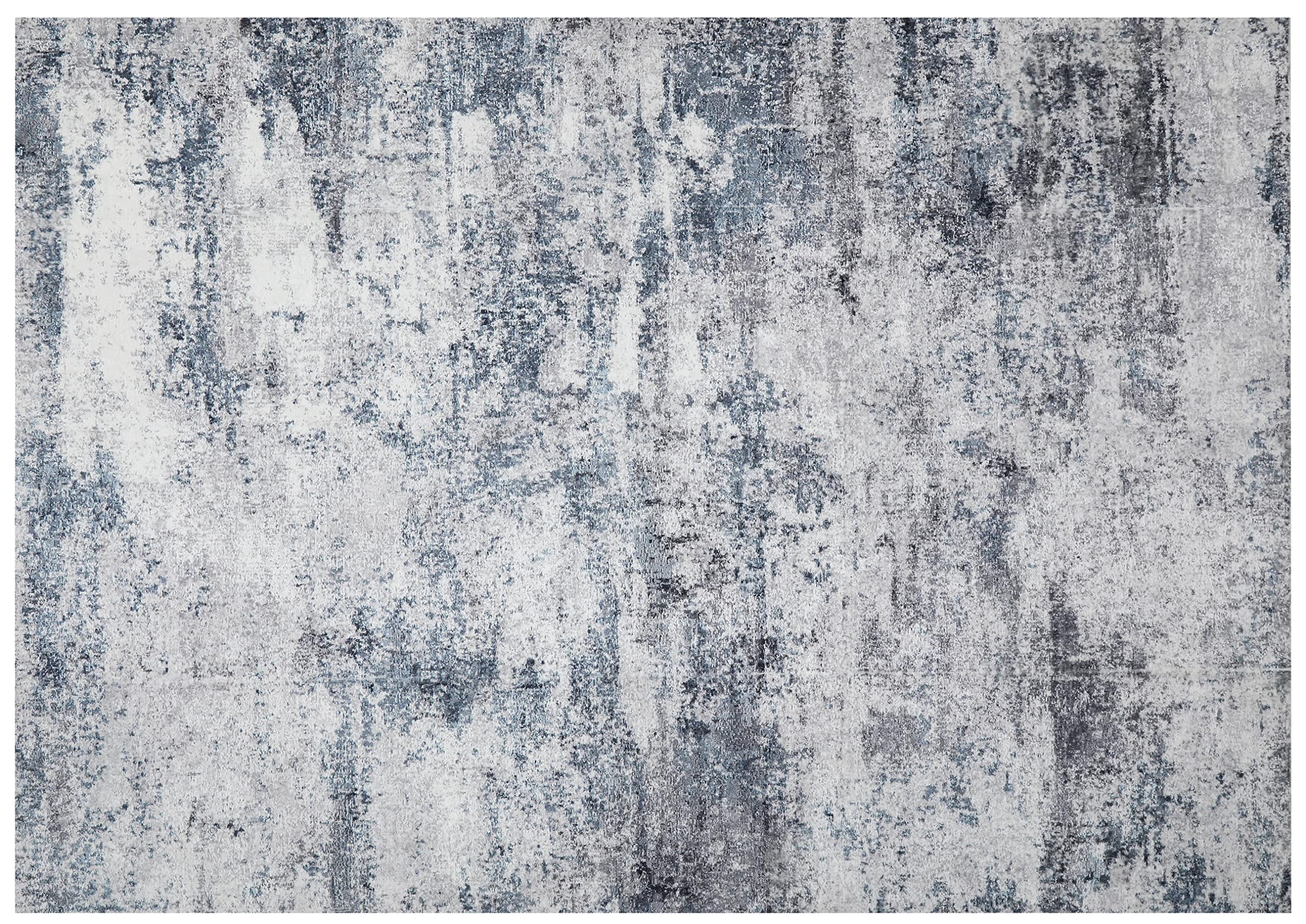 Area Rug Living Room Rugs: 5x7 Abstract Soft Fluffy Pile Large Carpet with Low Shaggy for Bedroom Dining Room Home Office Indoor Decor Under Kitchen Table Washable - Grey/Navy Blue