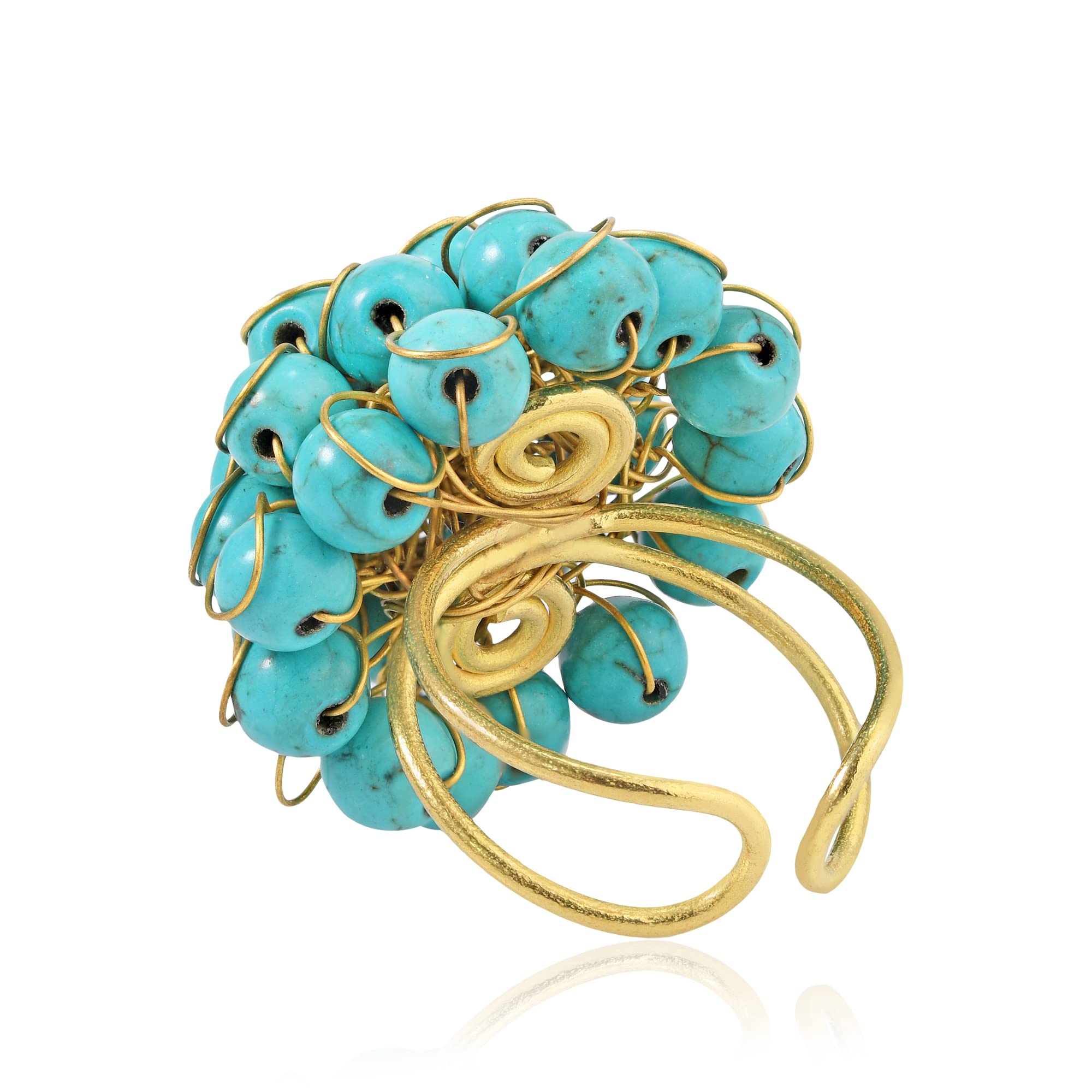 Beautiful Cluster Simulated Turquoise & Brass Statement Ring, resin