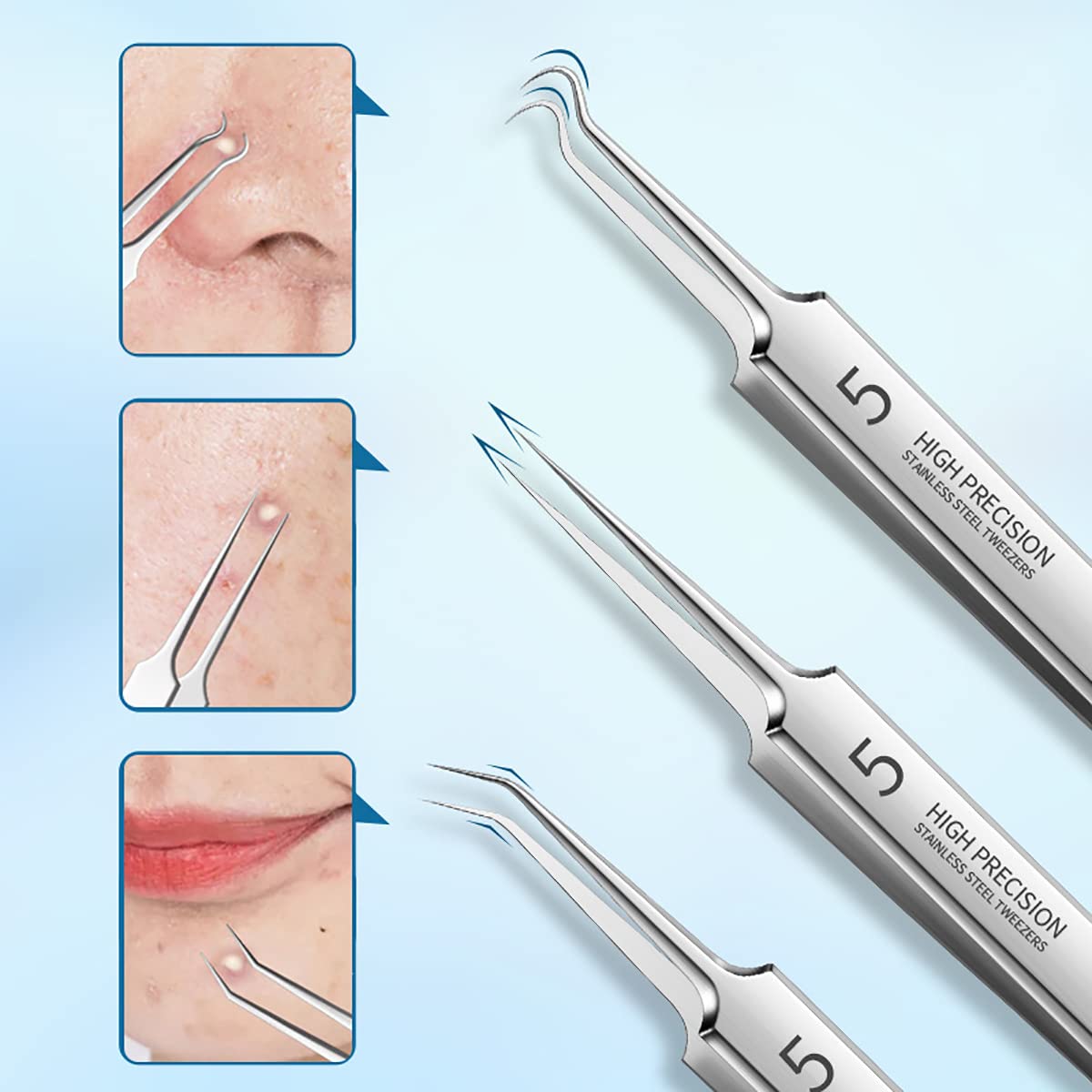 Blackhead Remover Tools - Pack of 8Pcs Silver Pimple Popper Tool Kit, Black Head Extractions Tool, Stainless Steel Acne Blackhead Tools with Portable Metal Case