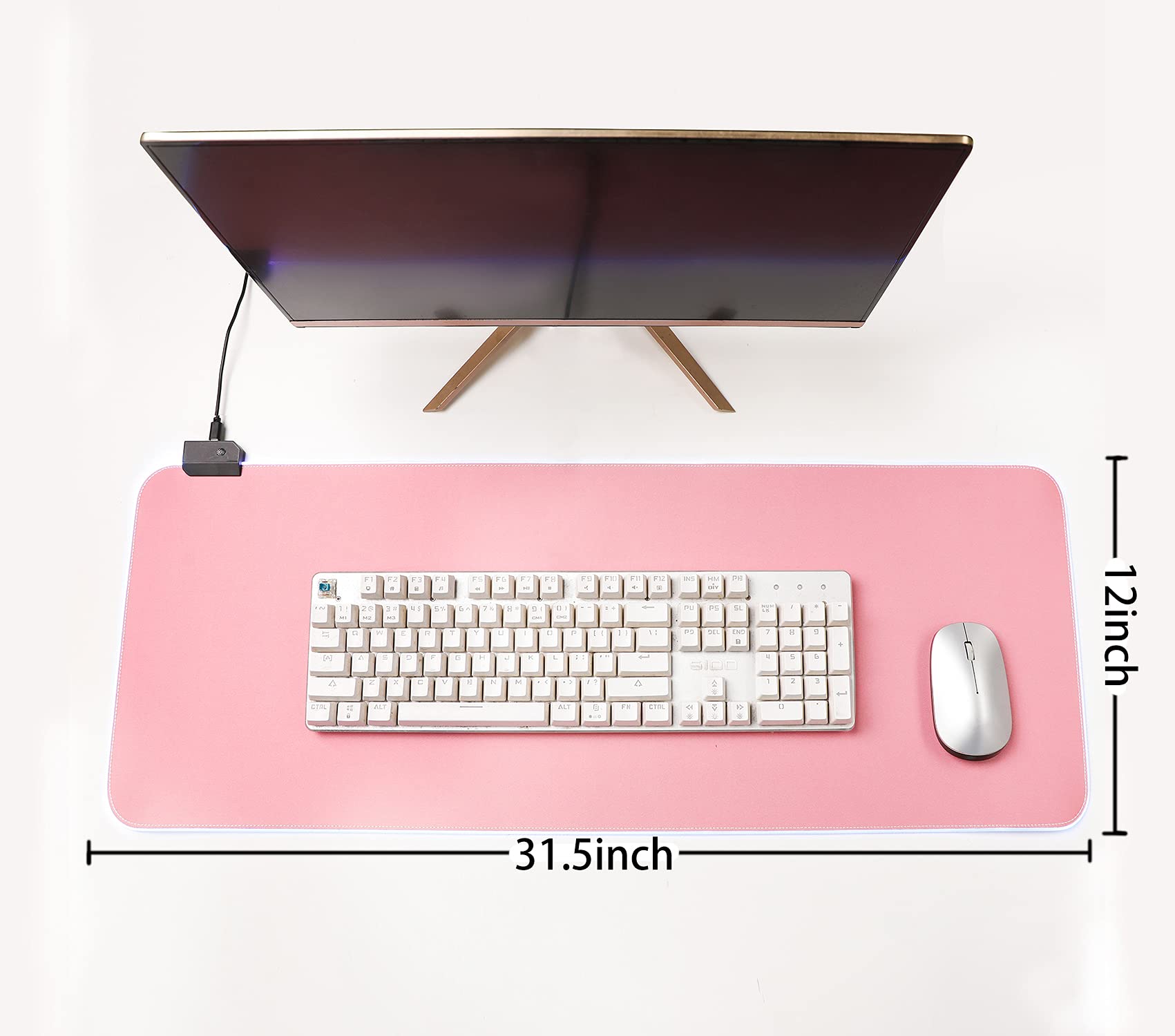 Pink RGB LED Gaming Mouse Pad, 14 Modes Glow Pad, Extra Large Gaming Mousepad，Waterproof Rubber Non Slip Cute Mat, Extended Big Keyboard and Mouse Pad Mat for Gamer, 31.5x12 x 0.16 Inch - Pink