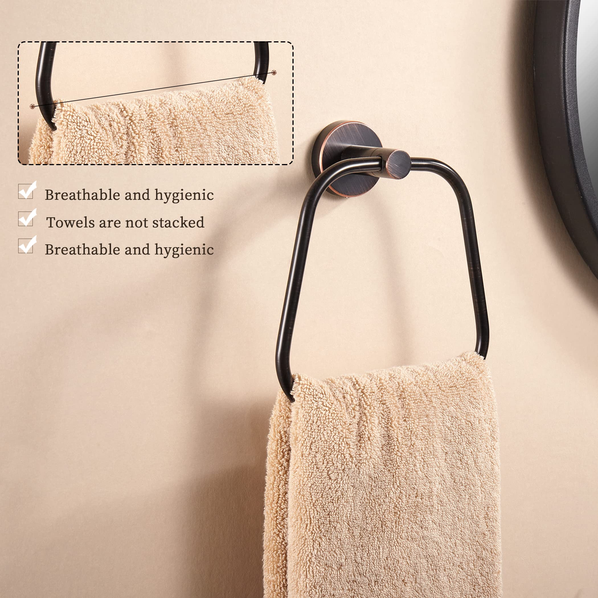 Bronze Hand Towel Holder, Bathroom Towel Ring Oil Rubbed, Bath Hand Towel Hangers Wall Mounted Farmhouse Rustic ORB Stainless Steel Trapezoid
