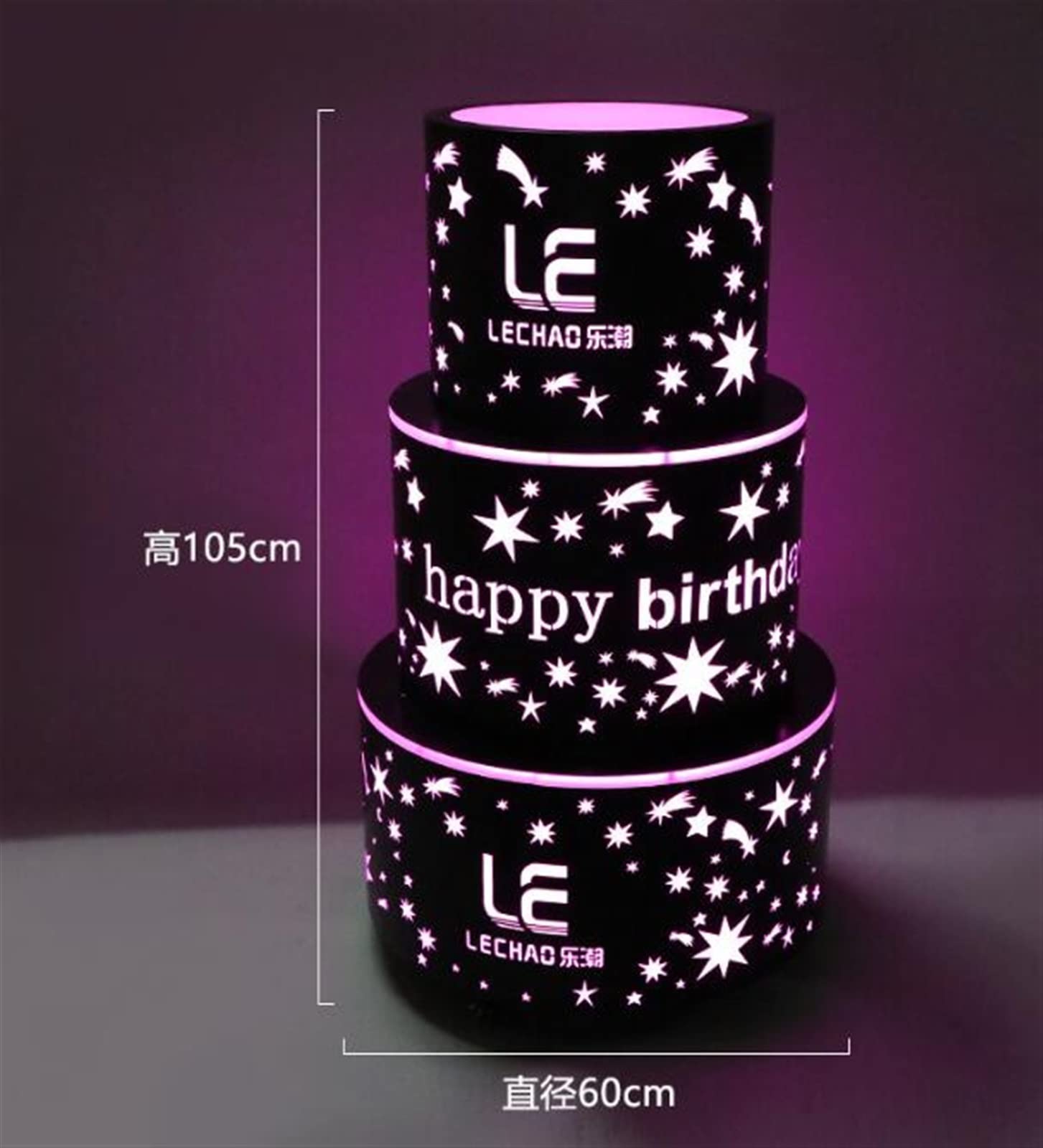 Birthday Cake Three-Tier Champagne Sparklers Bottle Wine Rack Atmosphere Props,Glow Custom Logo Rechargeable Color Flashing,Nightclub Disco Party (Color : RGB, Size : 105 * 60cm)