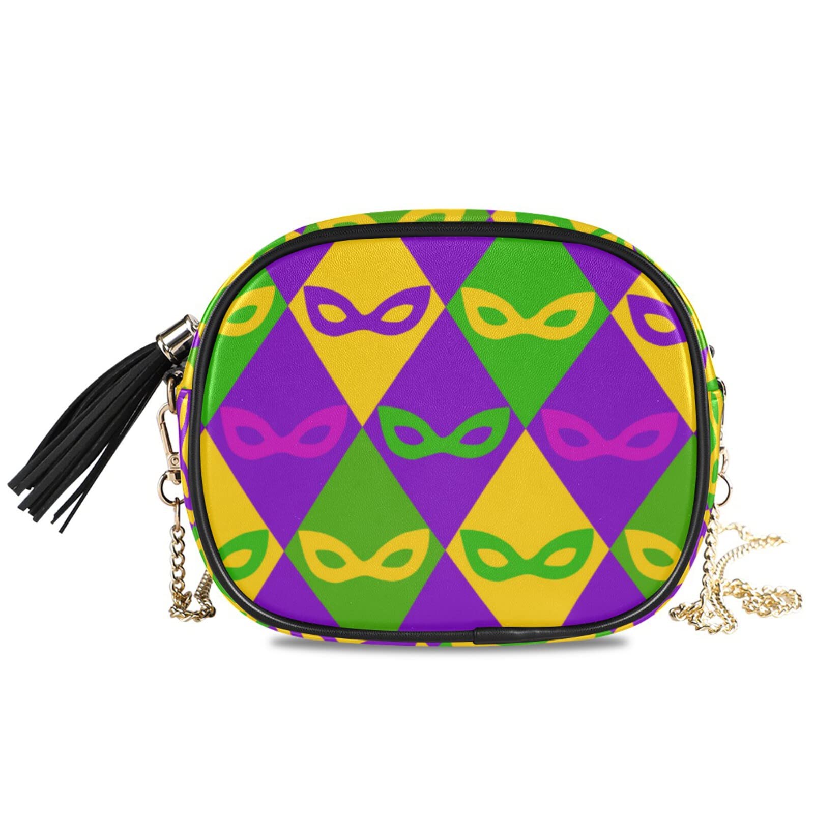 ODAWA Mardi Gras Mask Crossbody Bag Purses Shoulder Bag Soft PU Leather Small Wallet Chain Strap Bag for Women