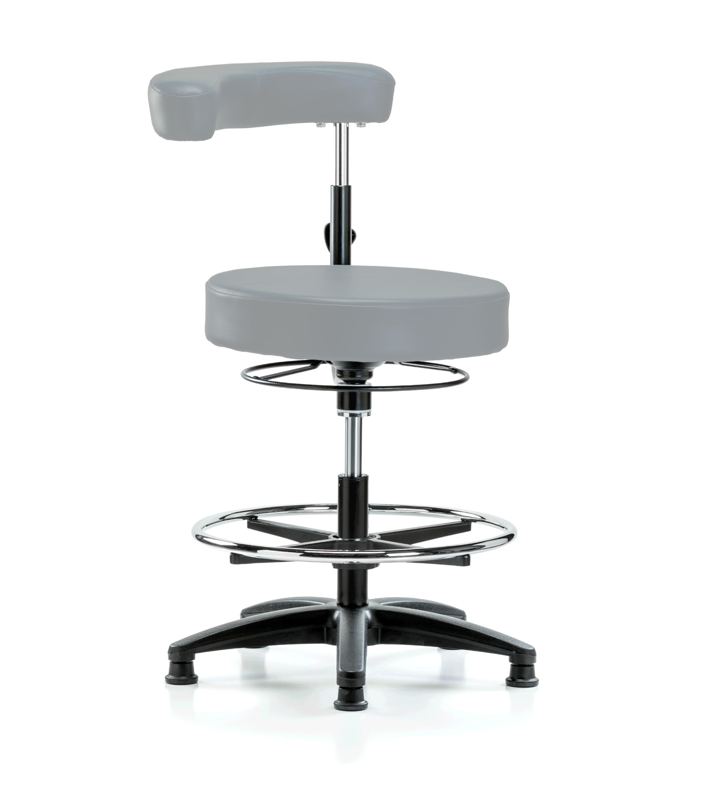 Perch Dental Stool Adjustable Height with Procedure Arm and Foot Ring, Stationary Caps, Workbench Height (Gray Vinyl)