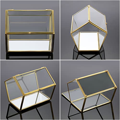 ELLDOO Gold Glass Pentaprism Coffee Pods Holder with Lid for Nespresso Vertuoline Capsule, Tea Bags Sugar Packets Sweeteners Candy Snack Storage for Counter, Coffee Bar, Kitchen, Breakroom